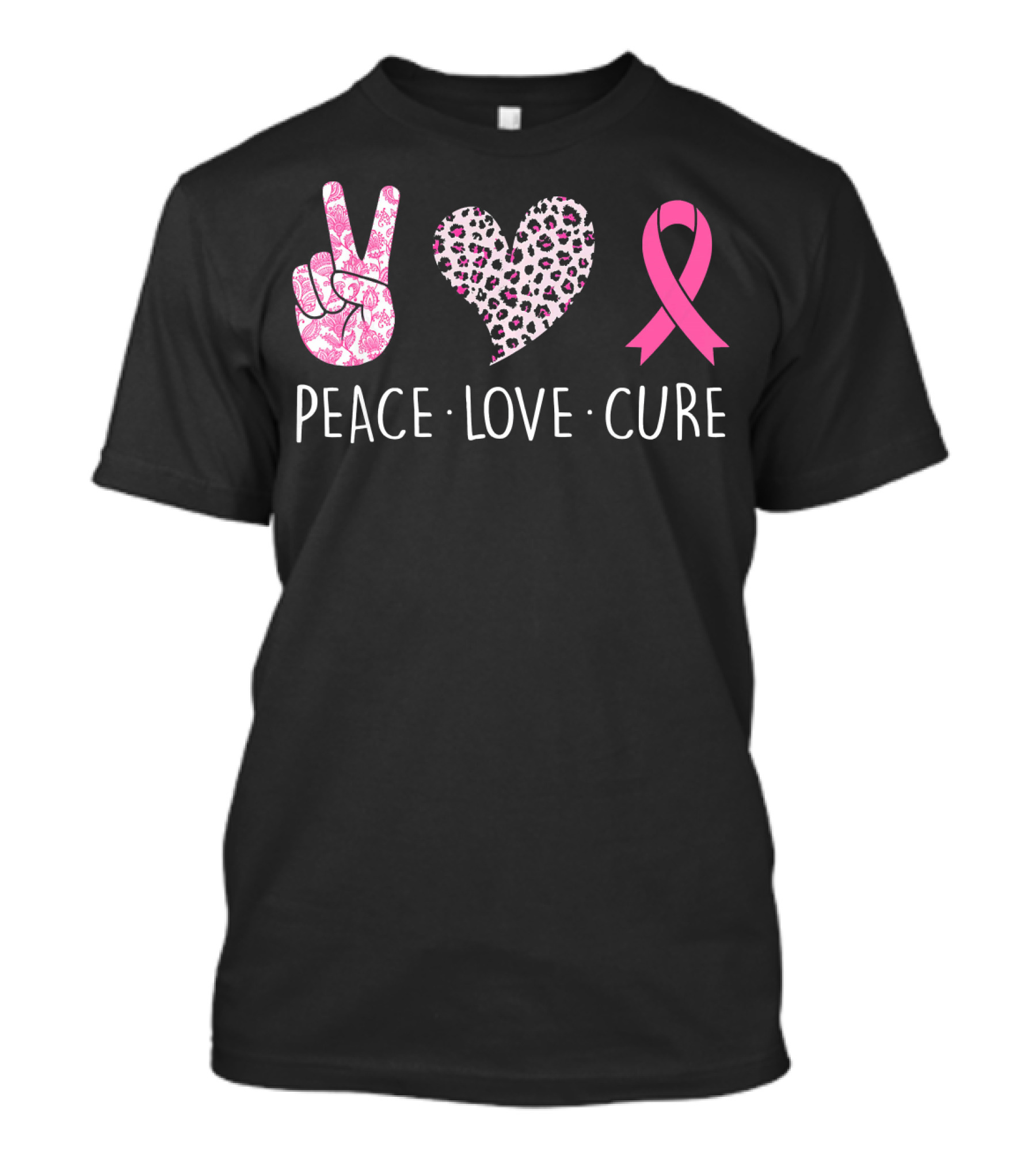 Peace Love Cure Pink Ribbon Heart Breast Cancer Awareness T-Shirt