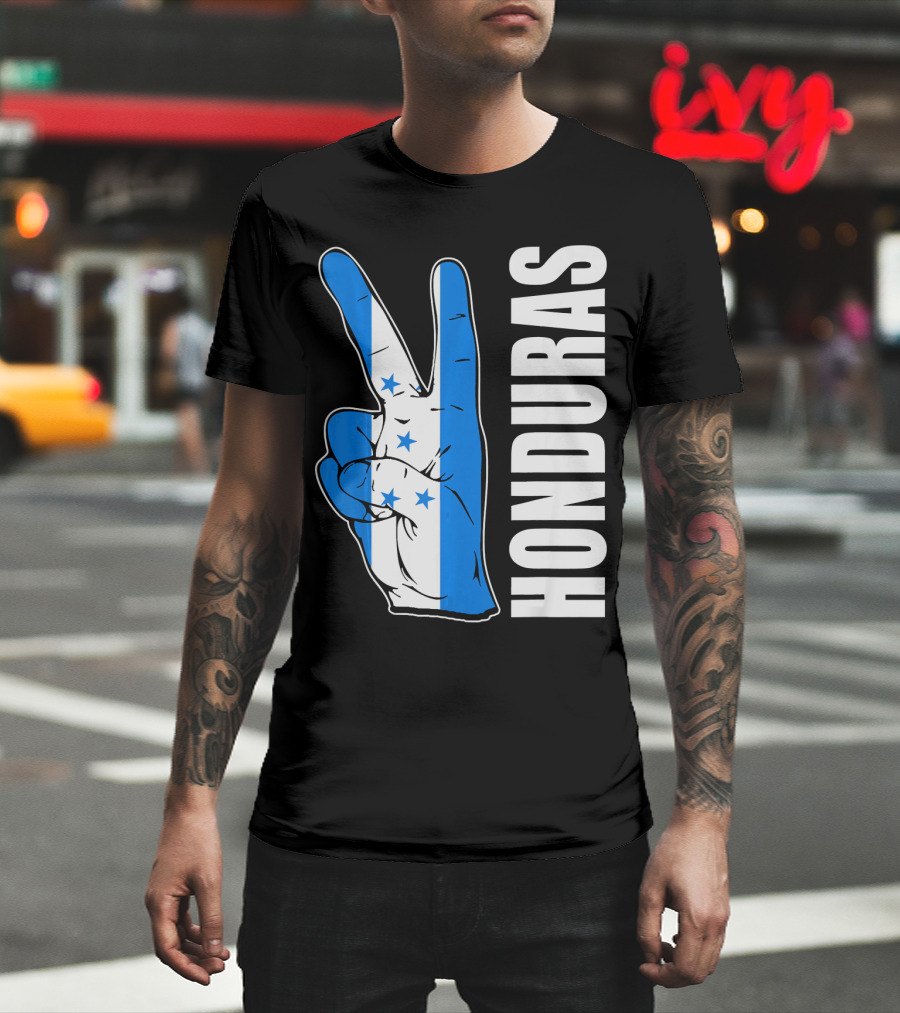 Peace In Honduras Love Hondura Honduran Flag V Sign T-Shirt
