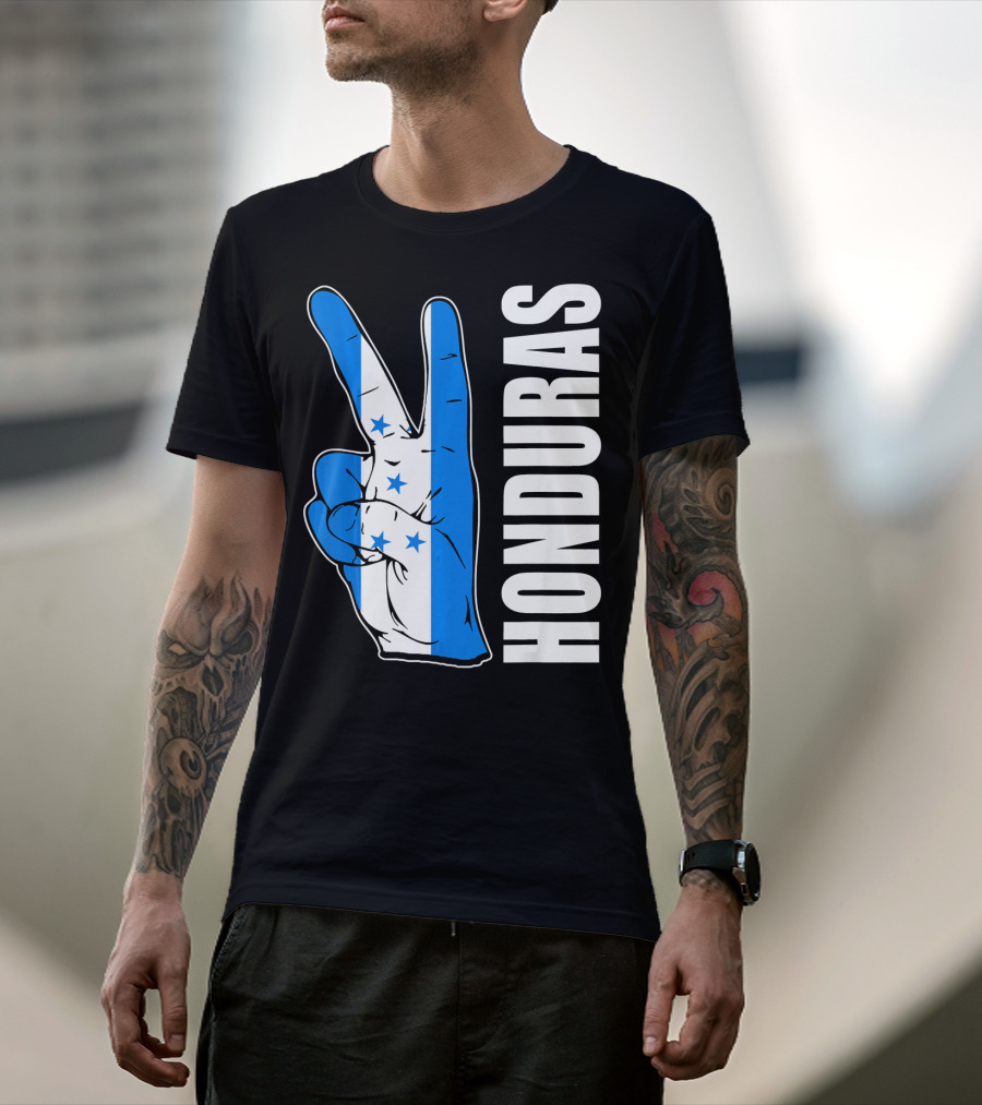 Peace In Honduras Love Hondura Honduran Flag V Sign T-Shirt