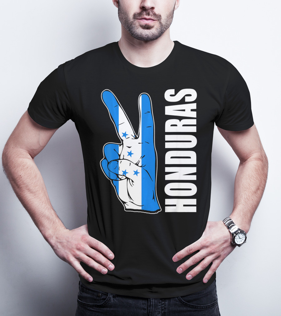 Peace In Honduras Love Hondura Honduran Flag V Sign T-Shirt
