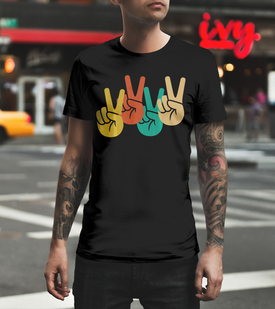 Retro Vintage Peace Love 60s 70s Colorful Peace Sign Hands T-Shirt