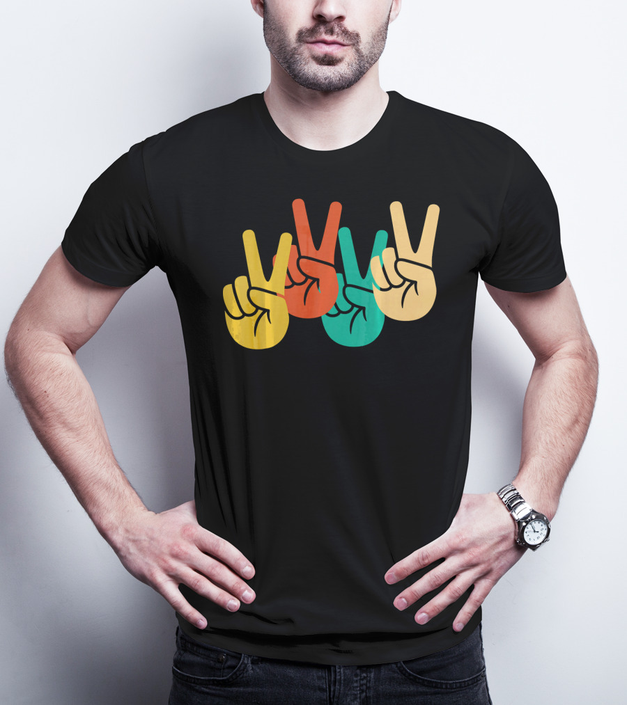 Retro Vintage Peace Love 60s 70s Colorful Peace Sign Hands T-Shirt