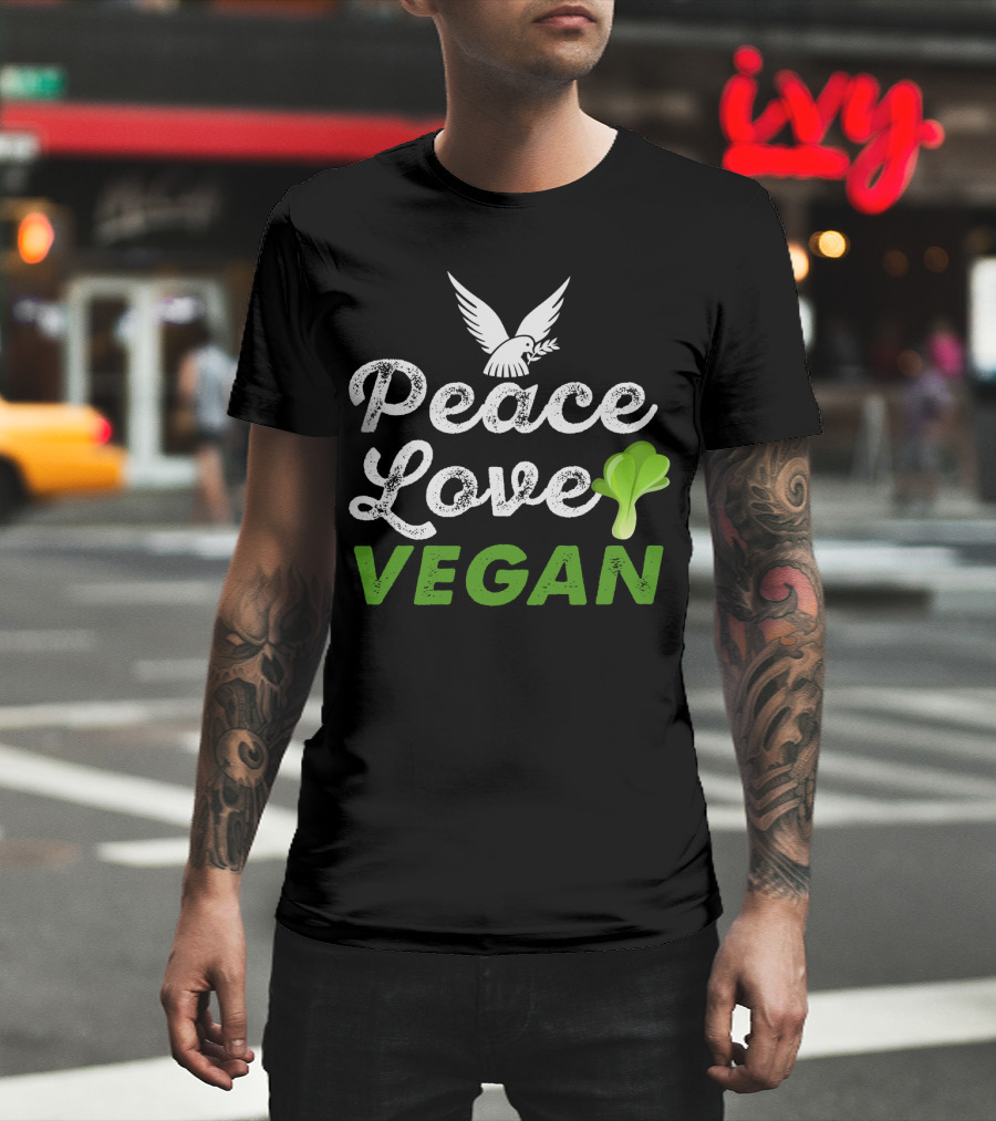 Peace Love Vegan Dove Leaf T-Shirt