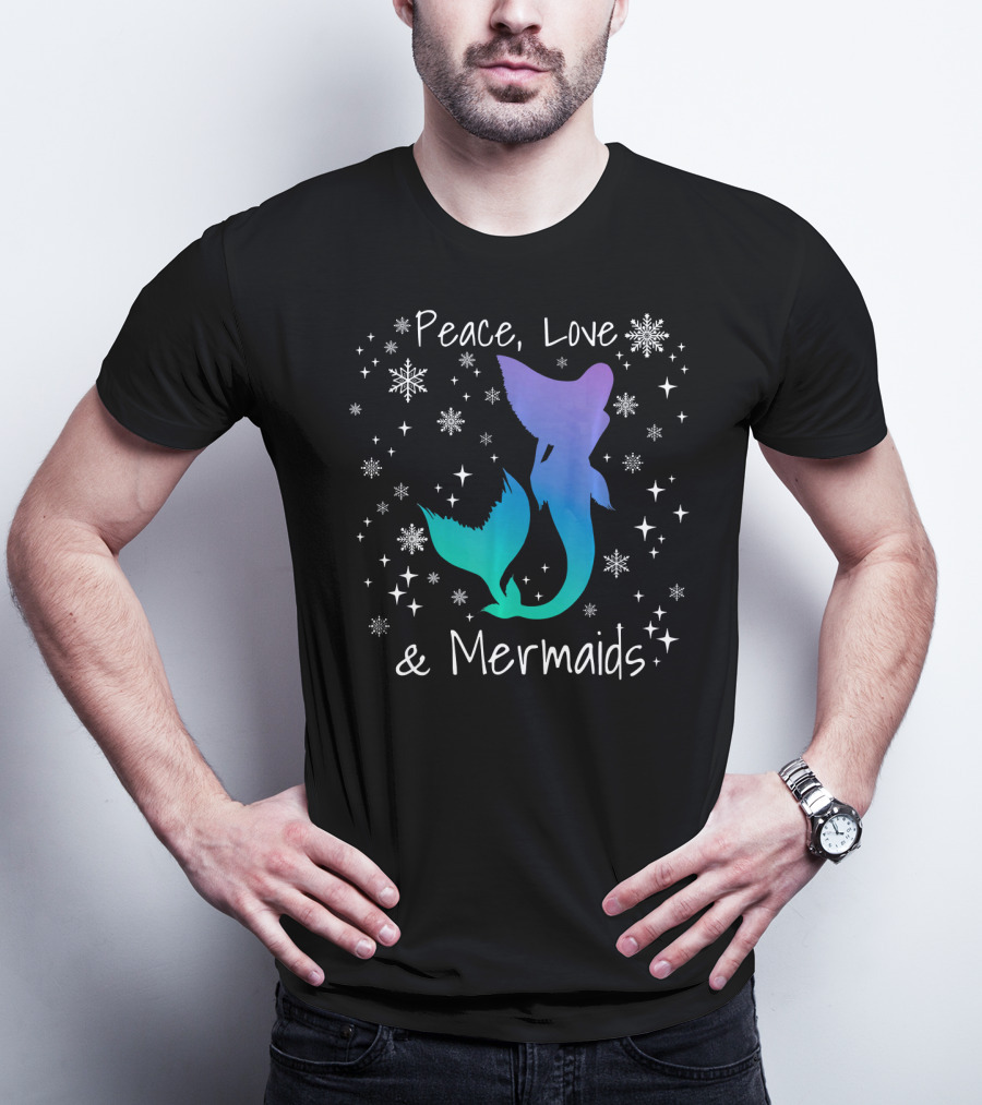 Peace Love Mermaids Christmas Snowflakes T-Shirt