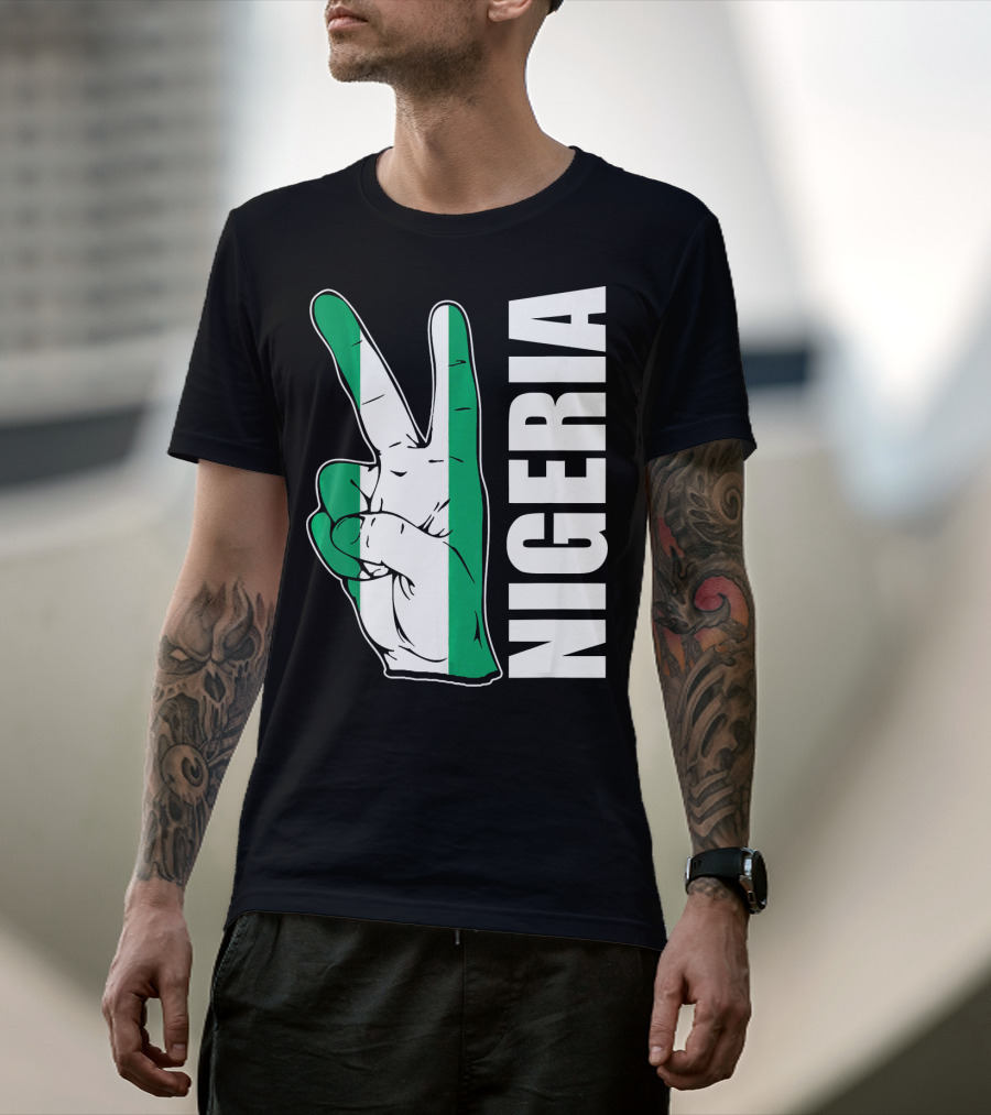 Nigerian Pride Peace Gesture With Nigeria Flag Colors And Nigeria Text T-Shirt