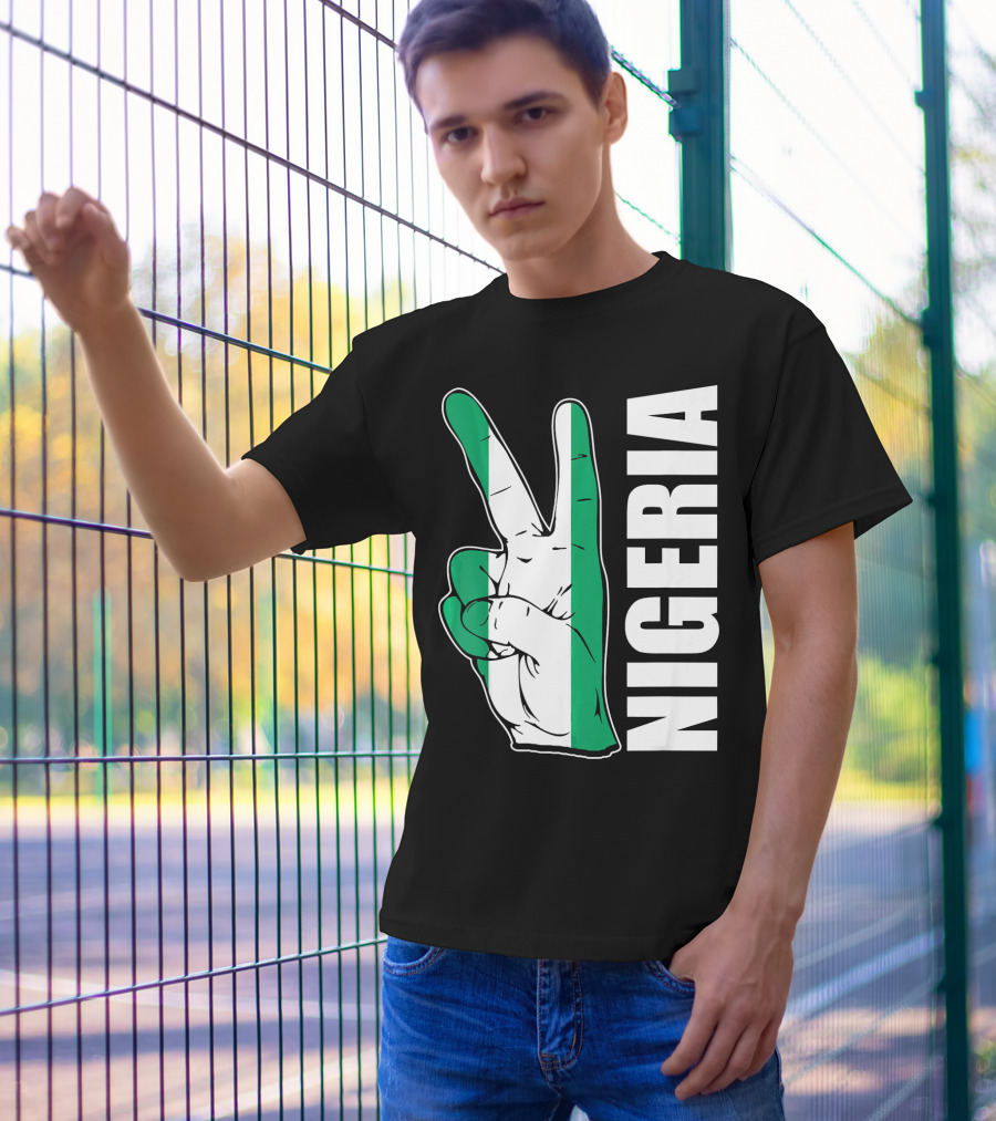 Nigerian Pride Peace Gesture With Nigeria Flag Colors And Nigeria Text T-Shirt
