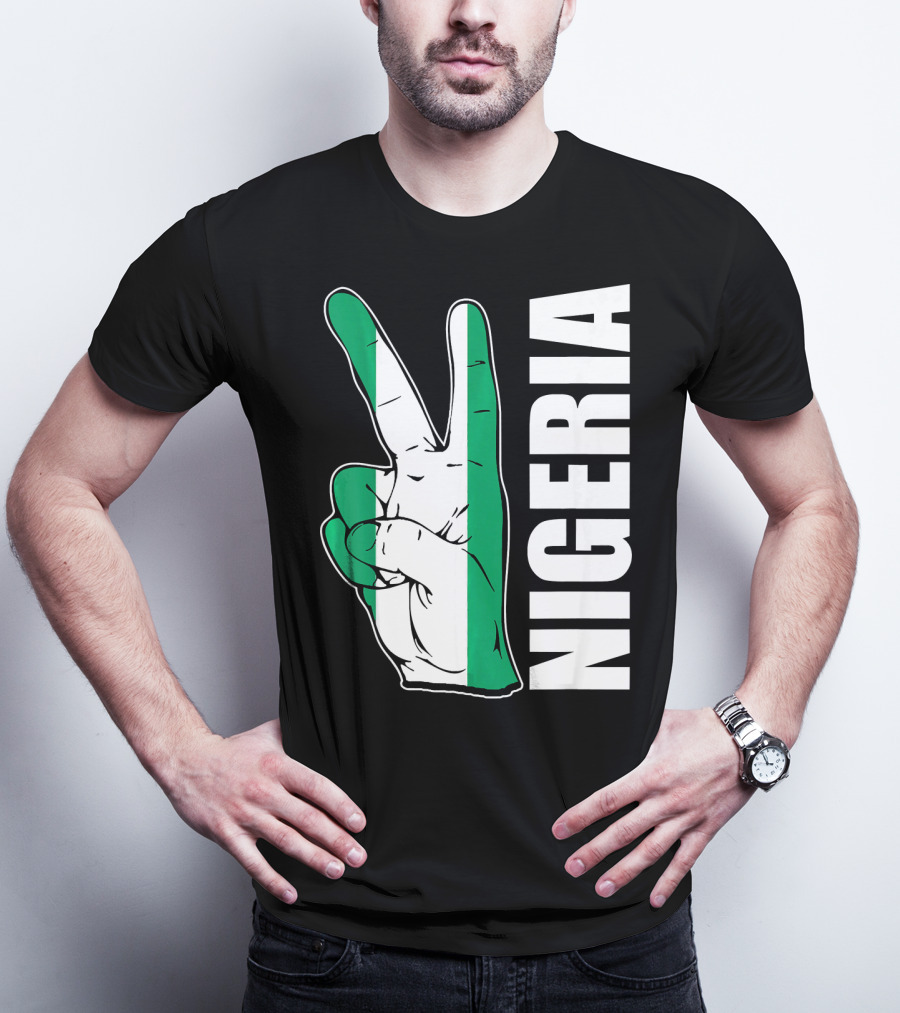 Nigerian Pride Peace Gesture With Nigeria Flag Colors And Nigeria Text T-Shirt