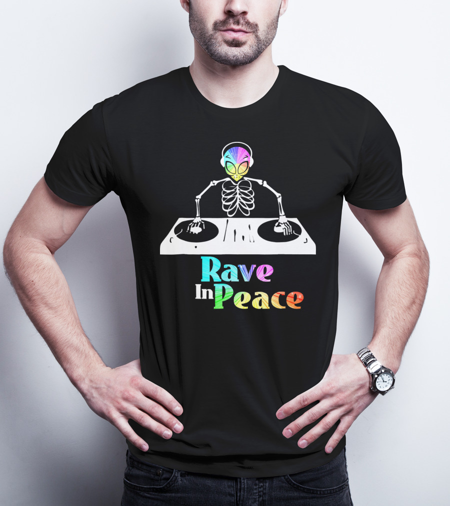 Rave In Peace Colorful DJ Alien Skeleton T-Shirt
