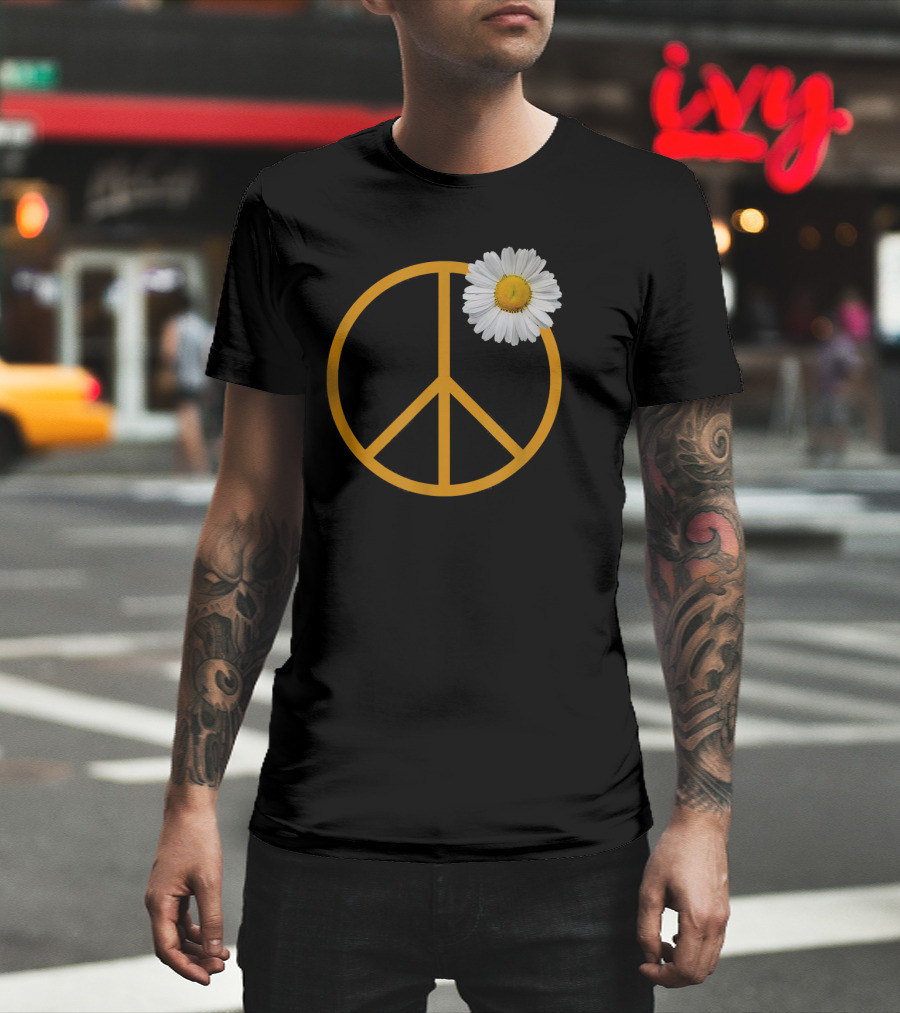 Peace Sign White Flower Boho Hippie Style Iconic T-Shirt