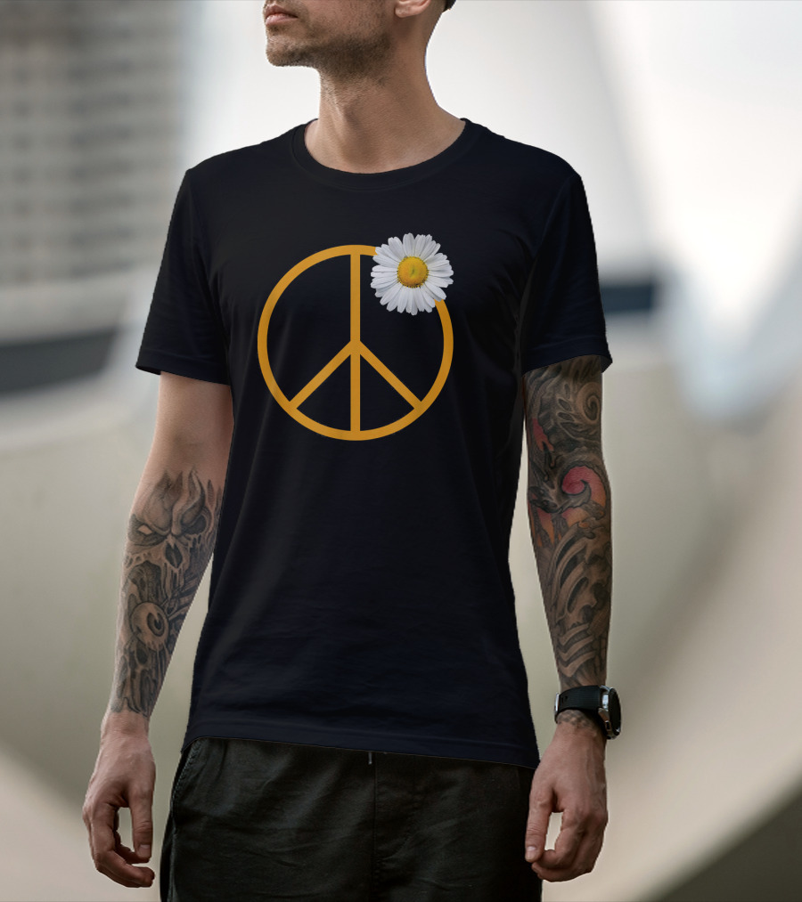Peace Sign White Flower Boho Hippie Style Iconic T-Shirt