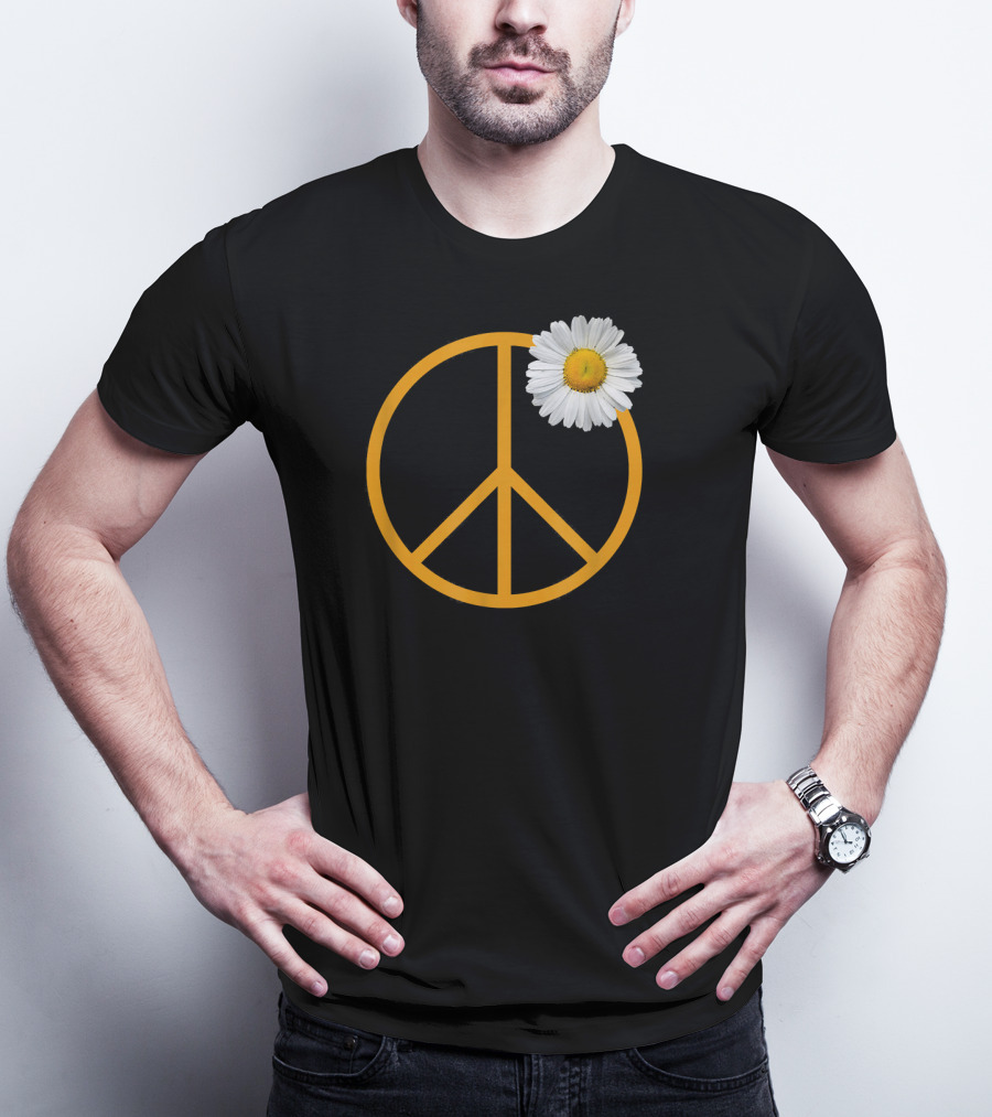 Peace Sign White Flower Boho Hippie Style Iconic T-Shirt