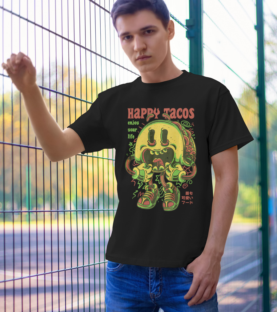 Happy Tacos Enjoy Your Life Funny Taco Japanese Anime Most Cute Food T-Shirt