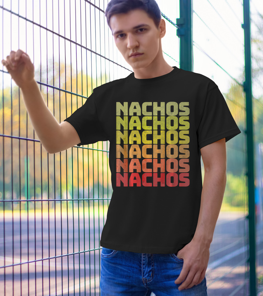 Nachos Retro Funny Tuesday Tacos Repeated Nachos Text T-Shirt
