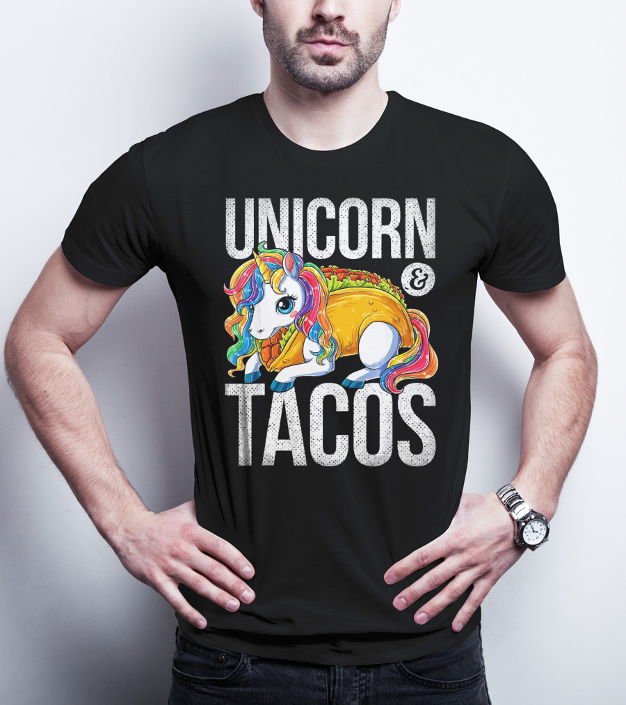 Unicorn And Tacos Colorful Rainbow Hairstyle Fantasy Image T-Shirt