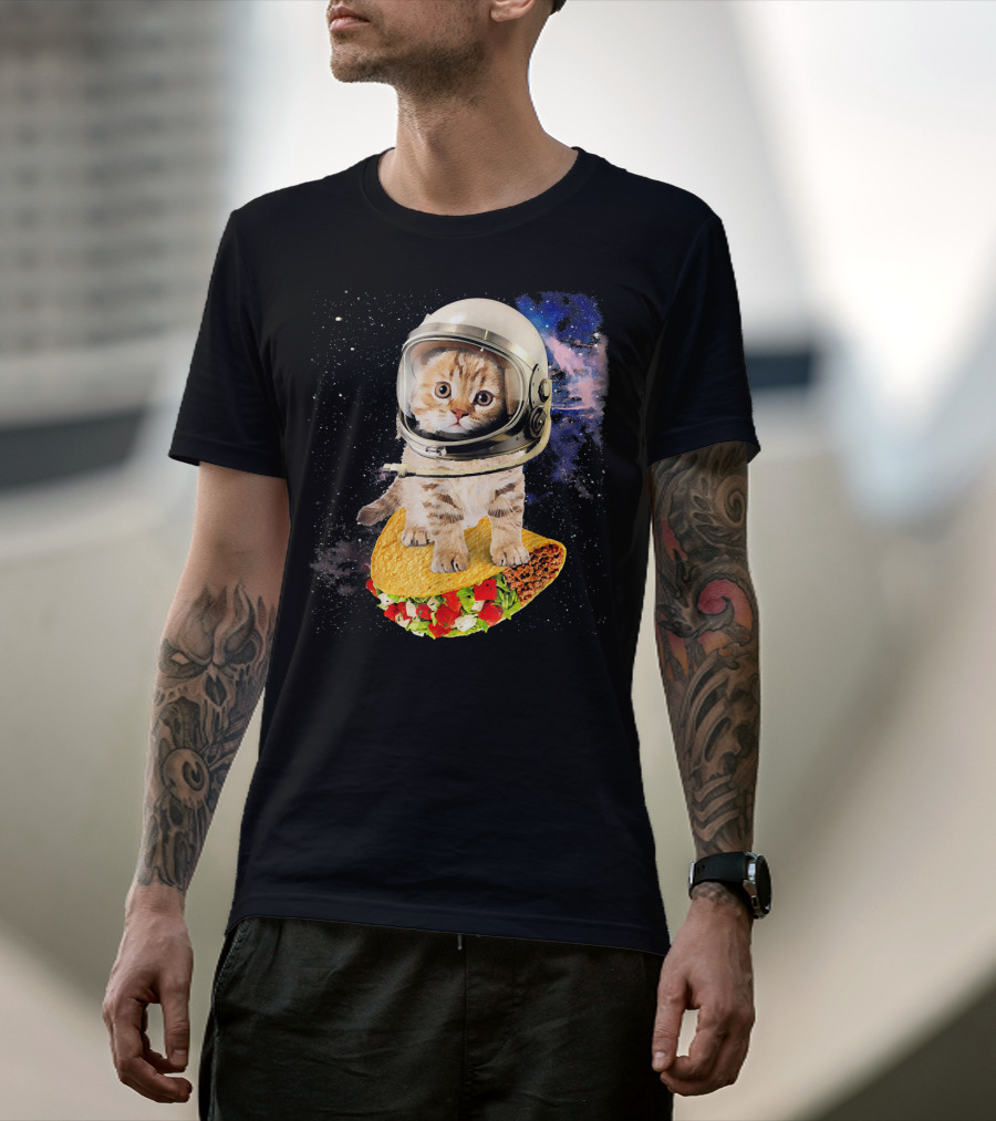 Space Cat Riding Tacos In Astronaut Helmet Galaxy Adventure T-Shirt