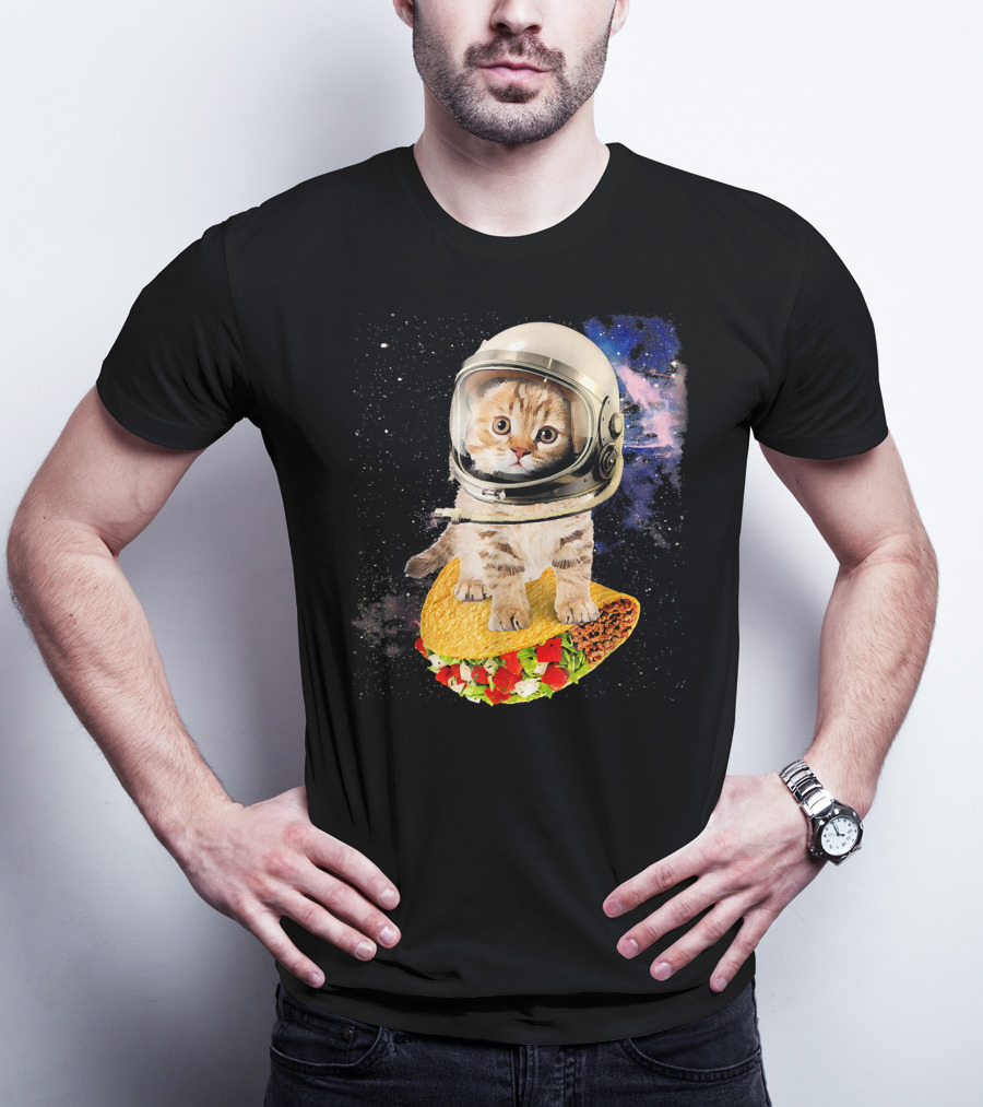 Space Cat Riding Tacos In Astronaut Helmet Galaxy Adventure T-Shirt