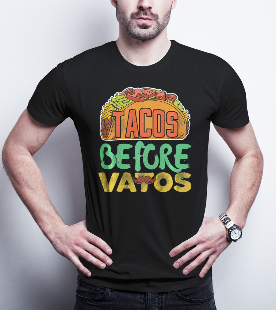 Tacos Before Vatos Funny Taco Tuesday Mustache T-Shirt