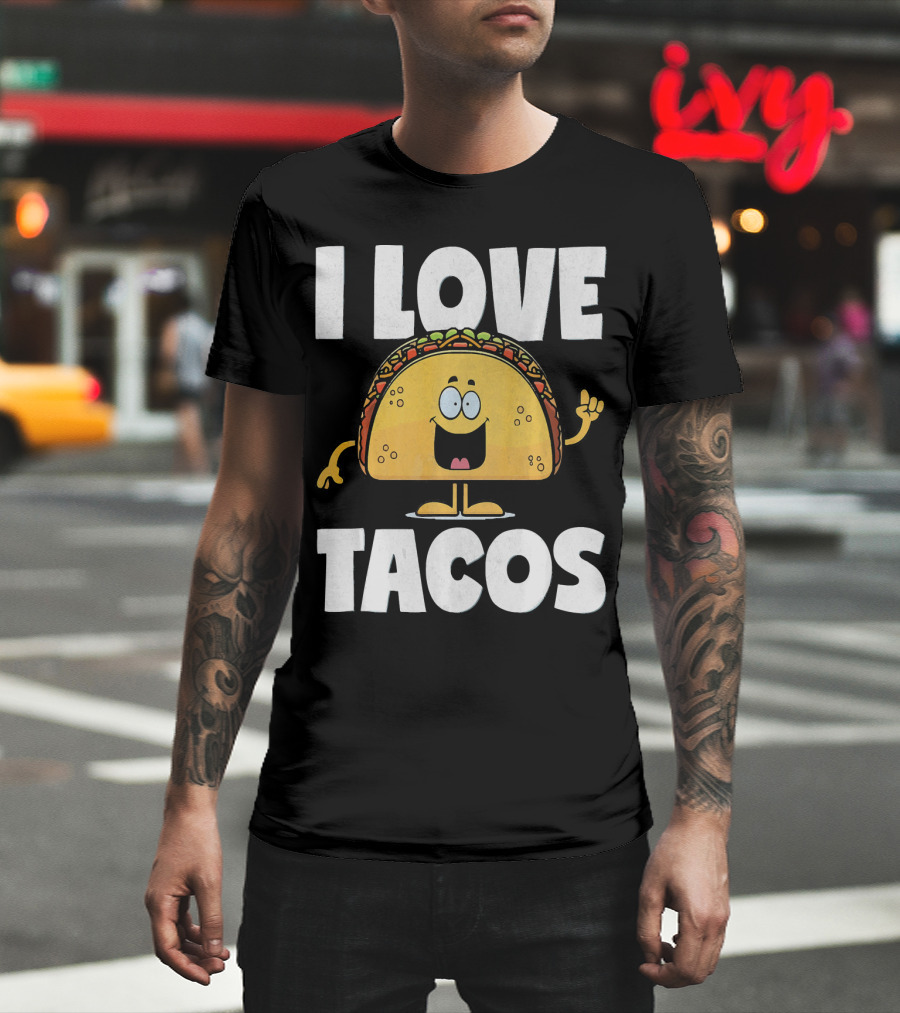 I Love Tacos Funny Vintage Retro Cute Taco Cartoon T-Shirt