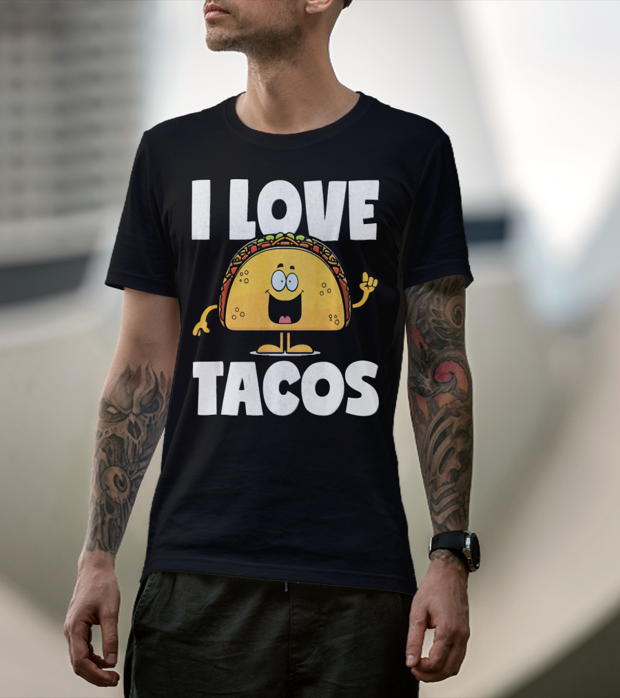 I Love Tacos Funny Vintage Retro Cute Taco Cartoon T-Shirt