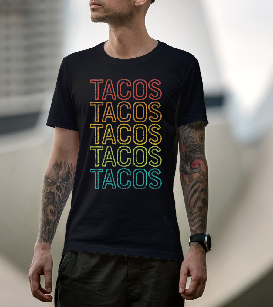 Retro Tacos Vintage Multi-Color Text T-Shirt