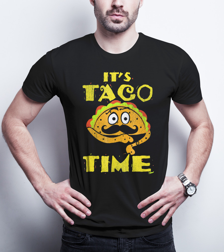 It's Taco Time Funny Mexican Mustache Cartoon Taco T-Shirt