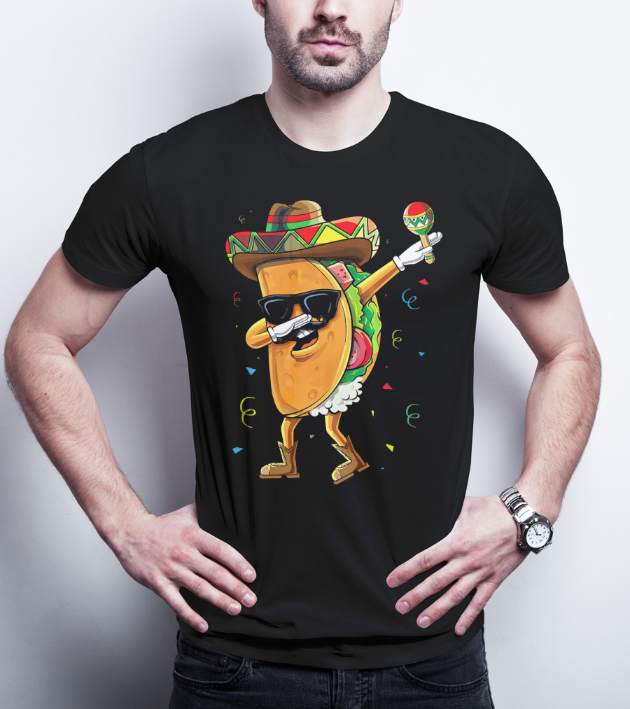 Dabbing Cool Taco Mexican Spanish Food Sombrero Maracas T-Shirt