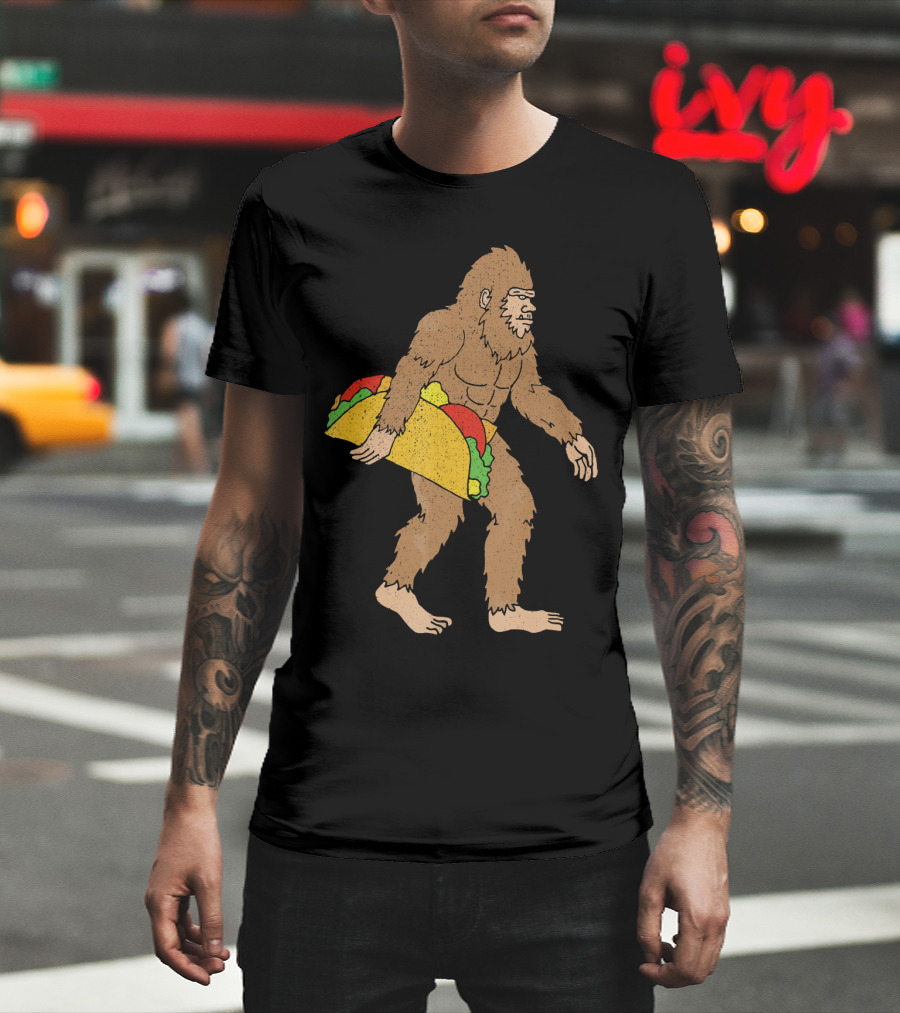 Funny Yetti Big Foot Taco Holding T-Shirt