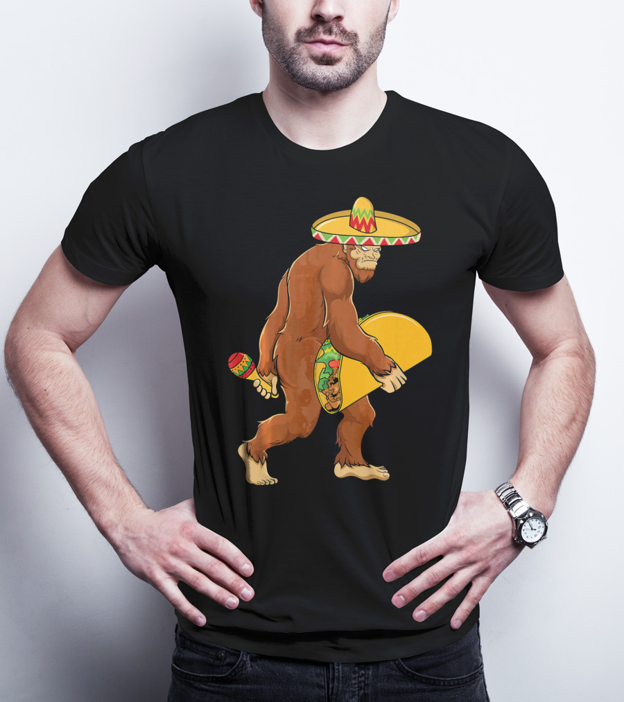 Bigfoot Cinco De Mayo Sombrero Taco Maraca T-Shirt