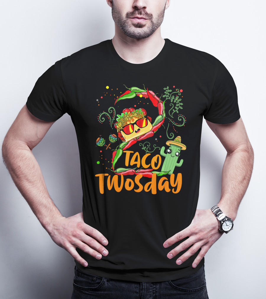 Taco Twosday 2nd Birthday Chili Hat Cactus Maracas T-Shirt