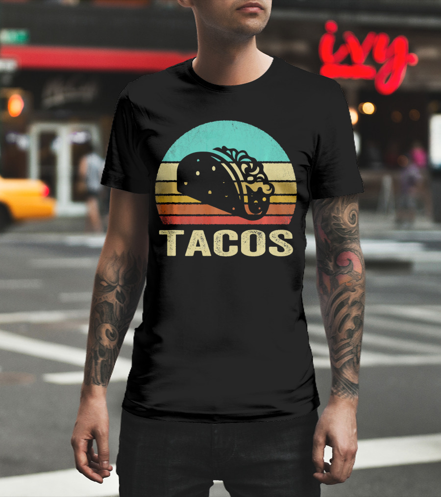 Vintage Tacos Retro Sunset Stripes T-Shirt