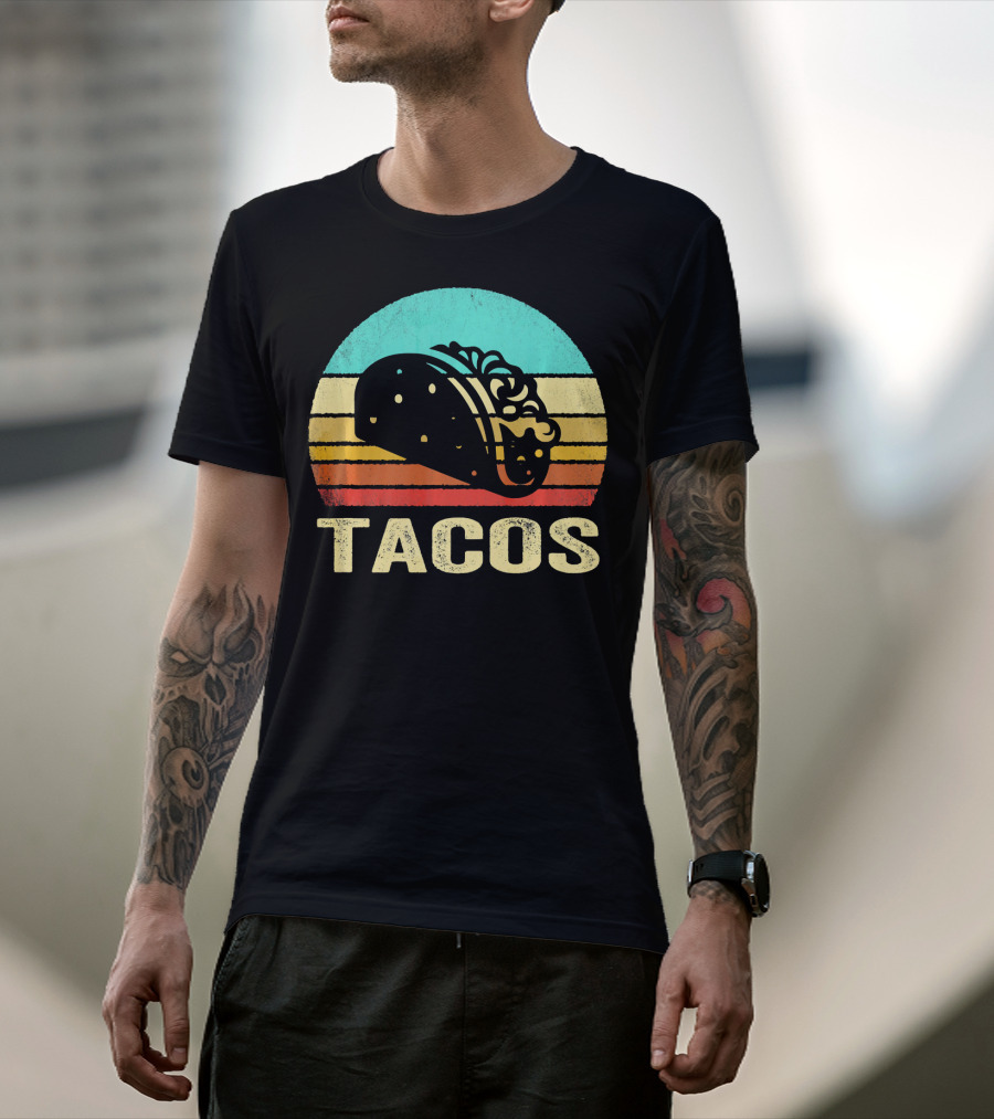 Vintage Tacos Retro Sunset Stripes T-Shirt