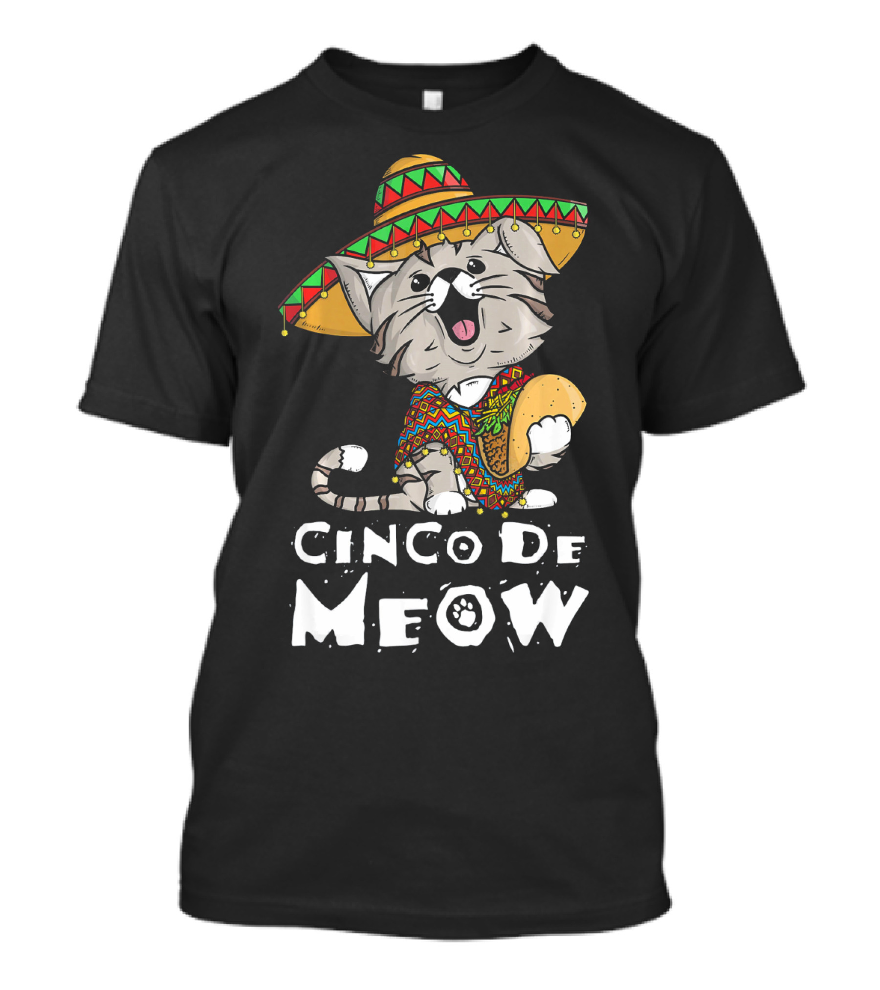 Cinco De Meow Sombrero Cat Holding Taco T-Shirt