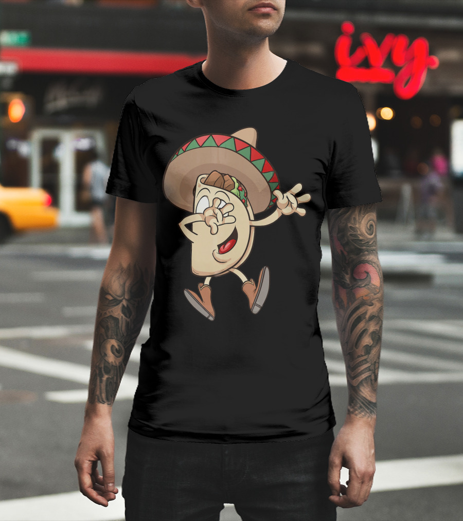 Taco Dance Funny Sombrero Wearin' Animated Taco Character T-Shirt
