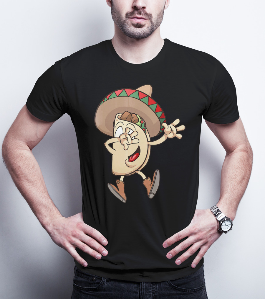 Taco Dance Funny Sombrero Wearin' Animated Taco Character T-Shirt