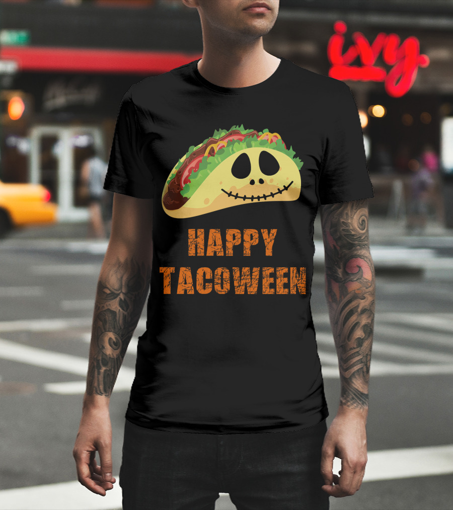 Happy Tacoween Halloween Taco Skeleton Face T-Shirt