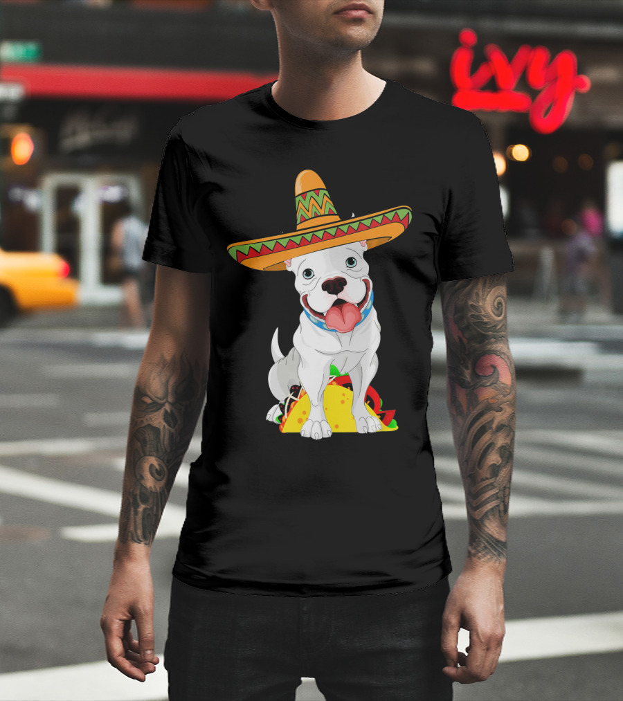 Cinco De Mayo Pitbull With Sombrero And Tacos T-Shirt