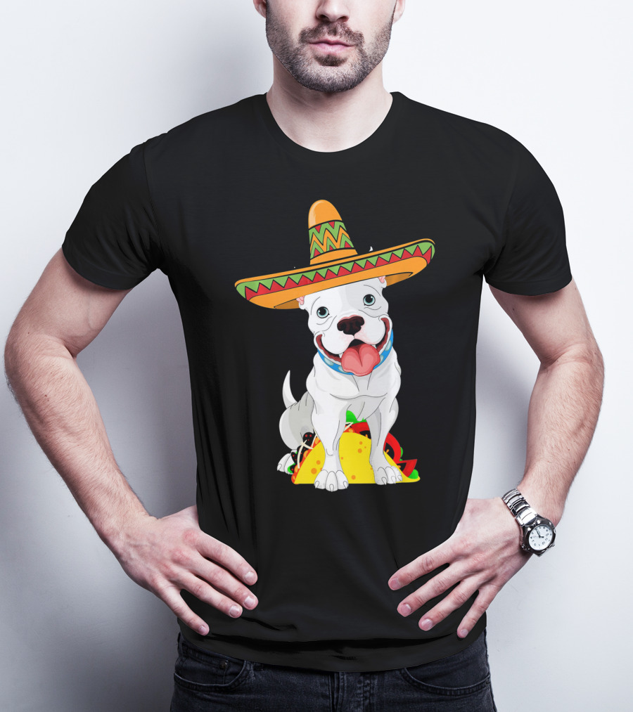 Cinco De Mayo Pitbull With Sombrero And Tacos T-Shirt