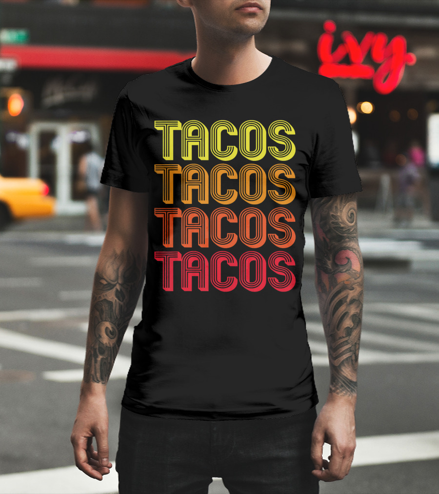 Vintage Tacos Guac Matching Set Funny Co Repeated Text Bold Gradient T-Shirt