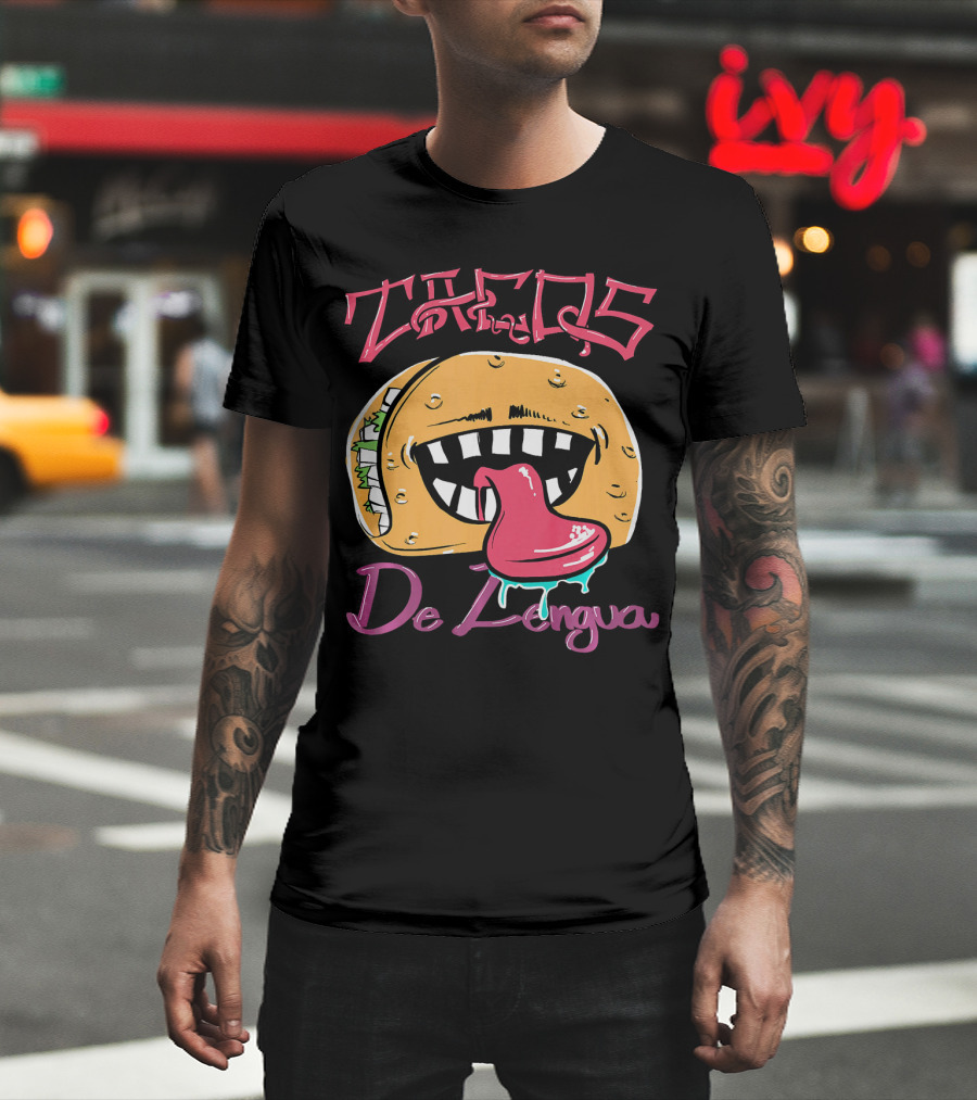 Tacos De Lengua Mexican Food Cartoon Taco Face With Tongue T-Shirt
