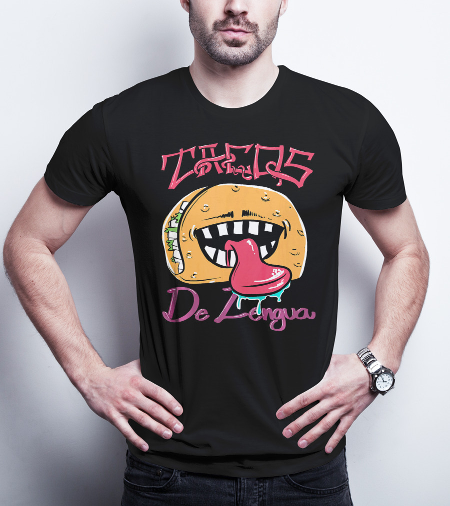Tacos De Lengua Mexican Food Cartoon Taco Face With Tongue T-Shirt