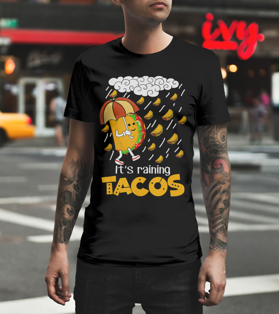 It's Raining Tacos Playful Cartoon Fun T-Shirt