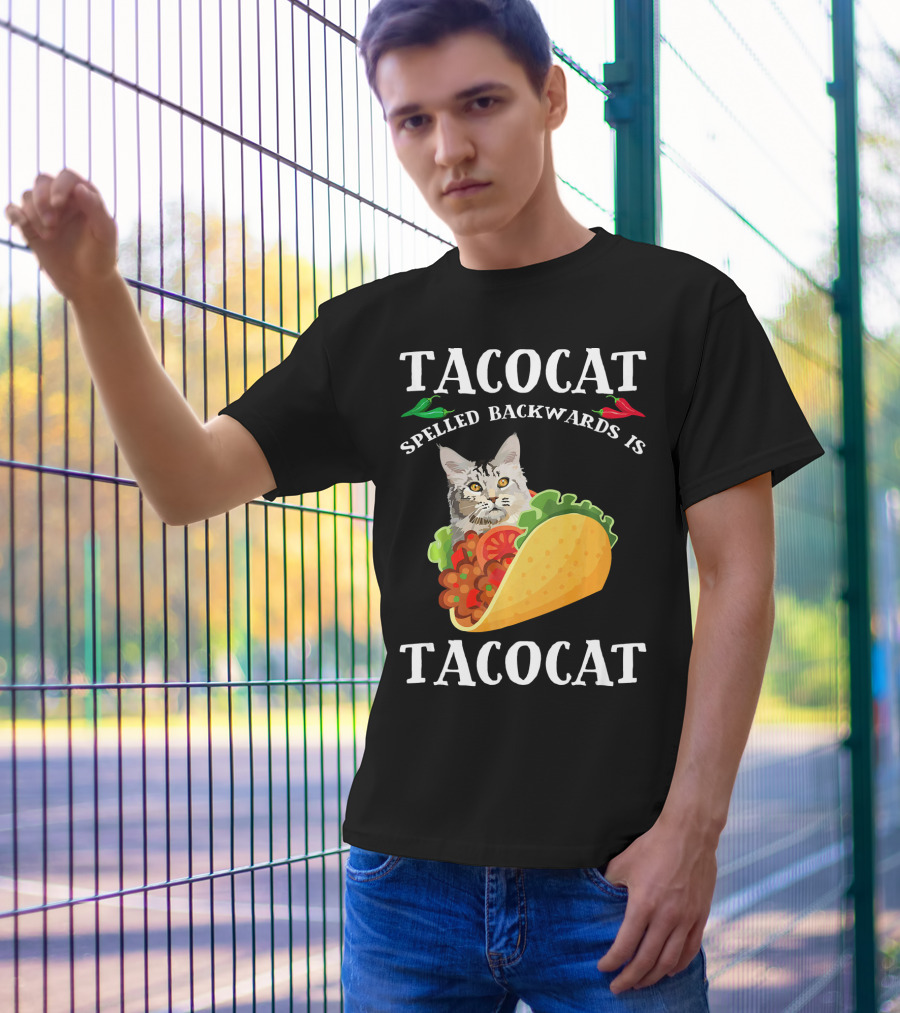 Taco Cat Spelled Backwards Is Tacocat Cat In Taco With Peppers T-Shirt