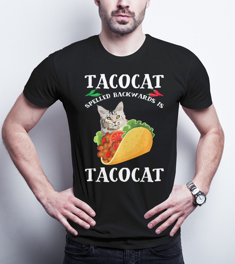 Taco Cat Spelled Backwards Is Tacocat Cat In Taco With Peppers T-Shirt
