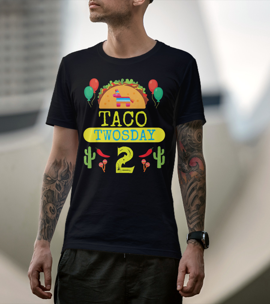 Taco Twosday Kids Birthday Party With Cactus And Piñata Balloons Tuesday T-Shirt