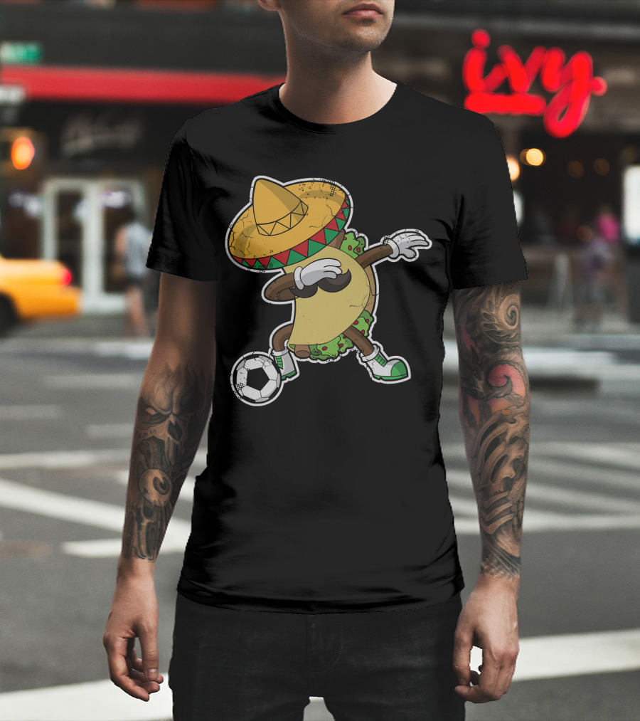 Dabbing Taco With Sombrero Playing Soccer T-Shirt