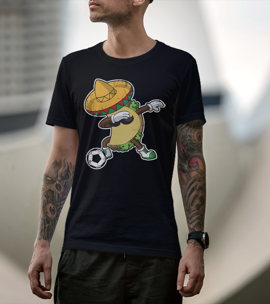 Dabbing Taco With Sombrero Playing Soccer T-Shirt