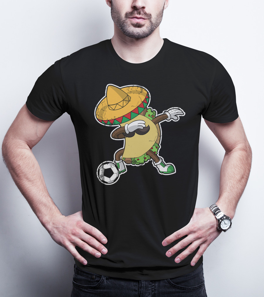 Dabbing Taco With Sombrero Playing Soccer T-Shirt