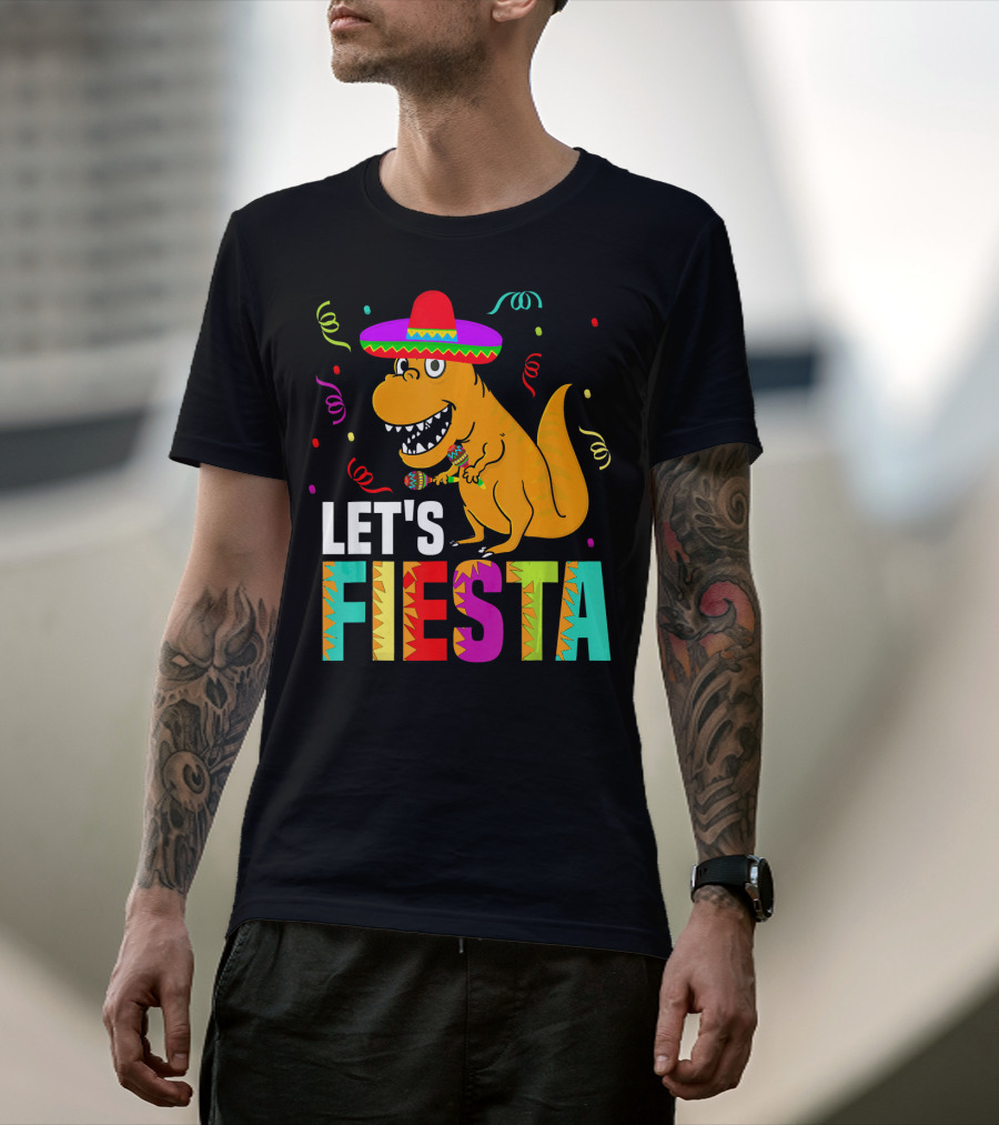 Let's Fiesta Dinosaur With Sombrero And Maracas T-Shirt