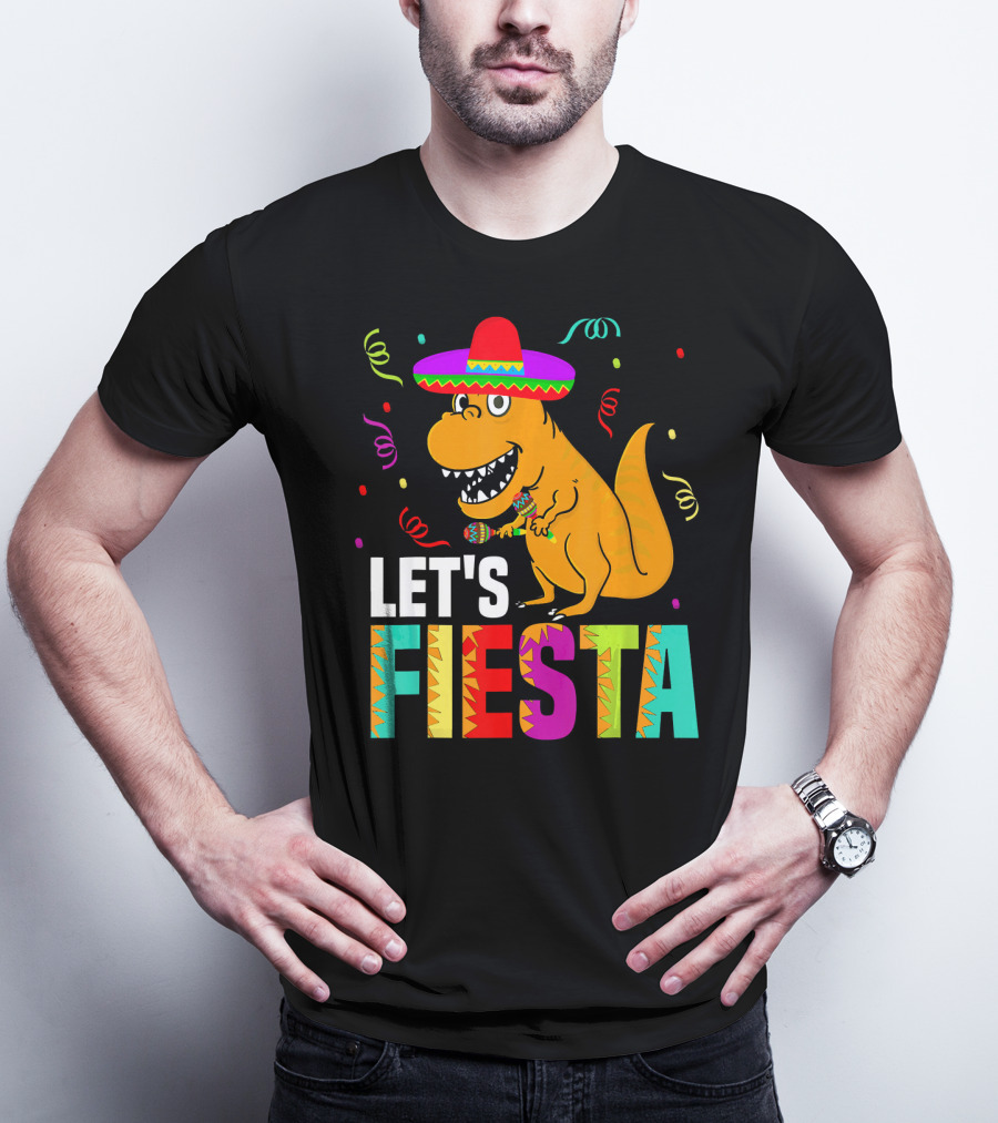 Let's Fiesta Dinosaur With Sombrero And Maracas T-Shirt