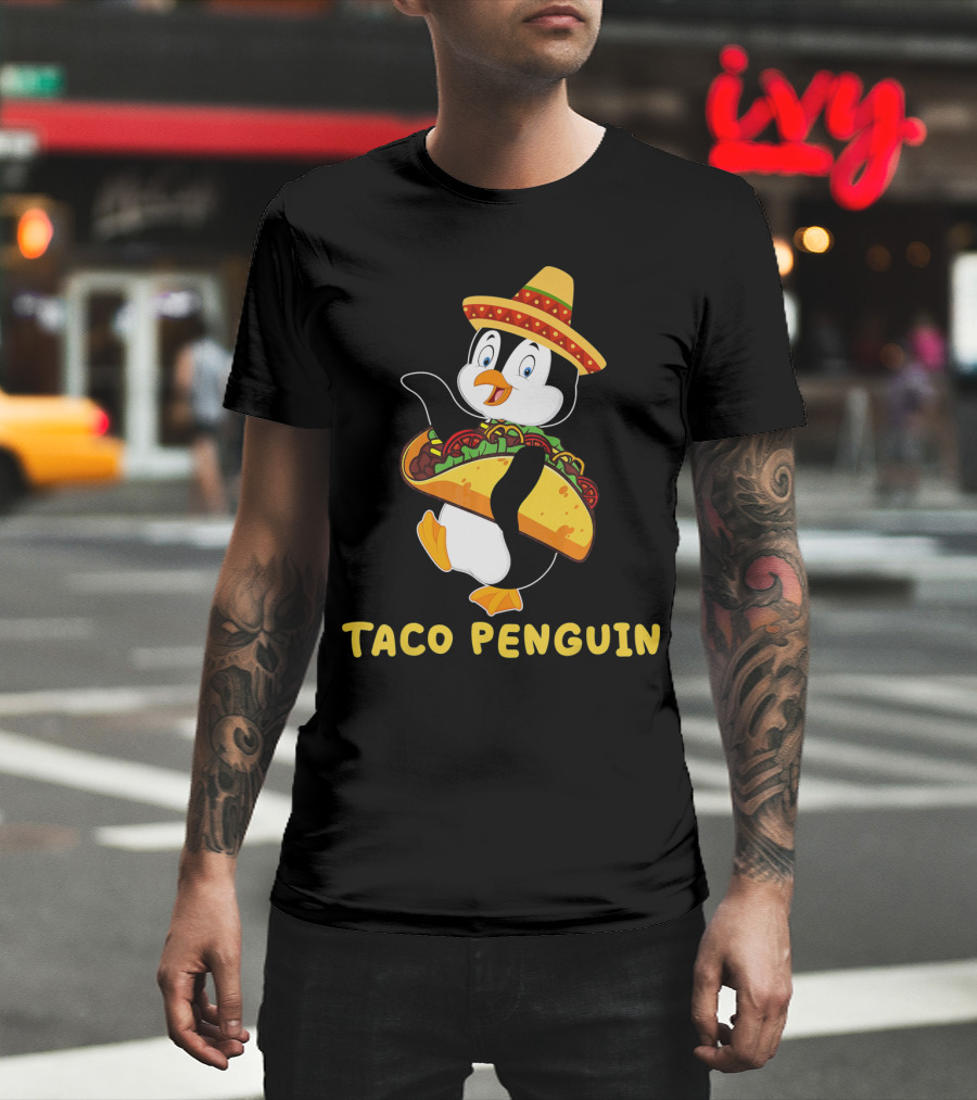 Taco Penguin Wearing Sombrero Celebrating Cinco De Mayo Fiesta T-Shirt